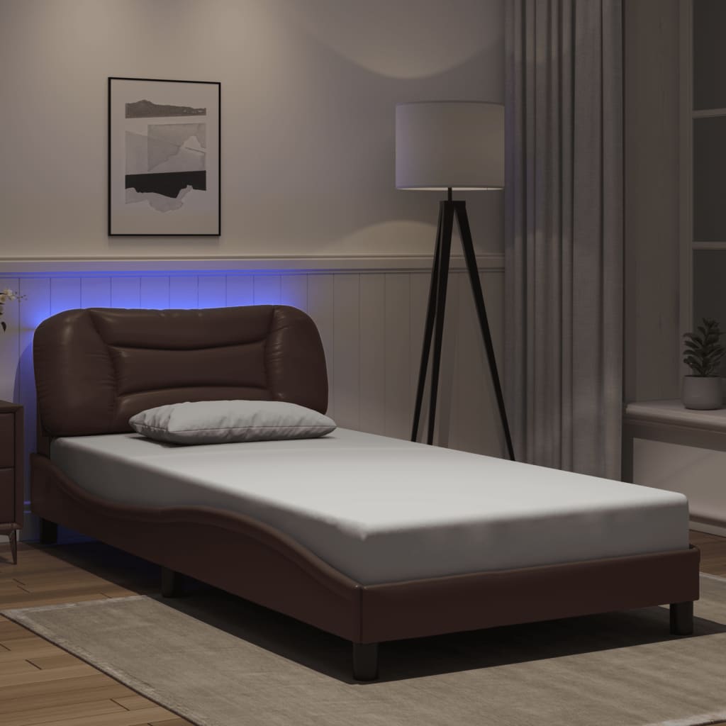 VidaXL Estructura cama con luces LED cuero sintético marrón 100x200 cm ...