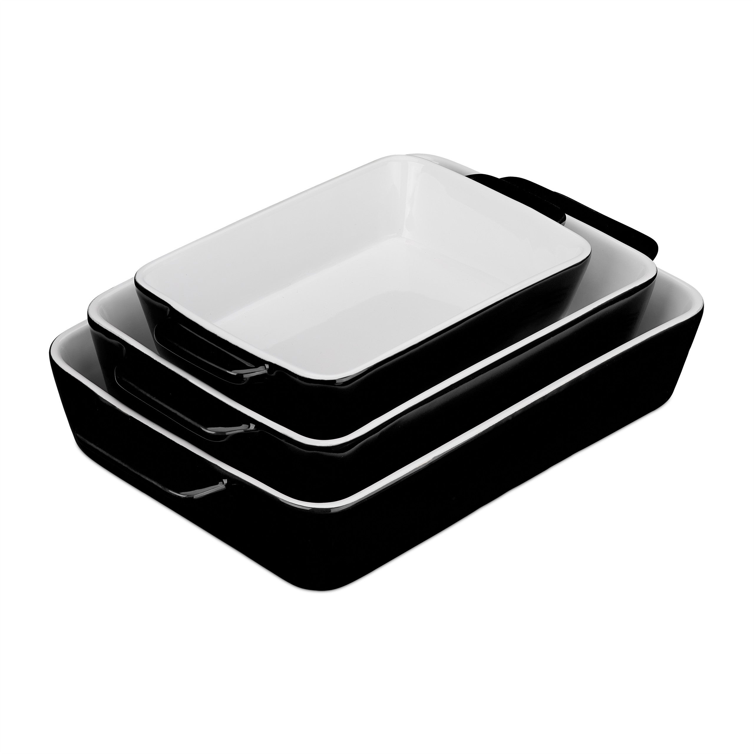 Relaxdays Set da 3 Teglie in Ceramica, Pirofile Rettangolari, per Forno ...