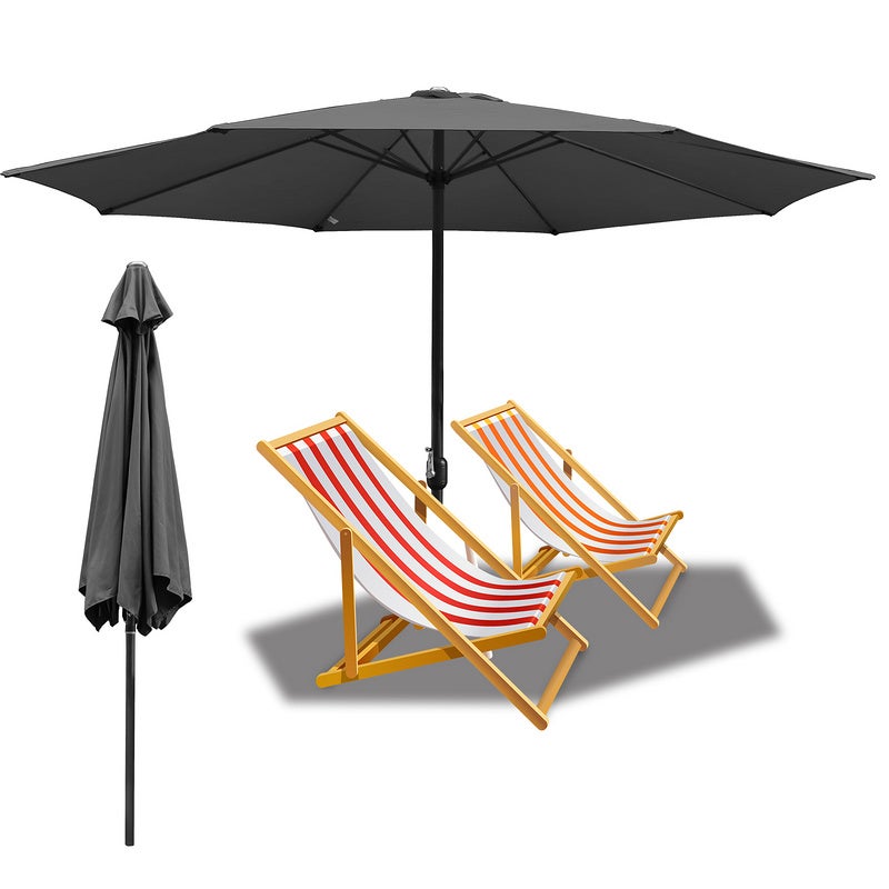 Parasol Ø350CM - Hauteur et Angle Réglables - Système de Manivelle ...
