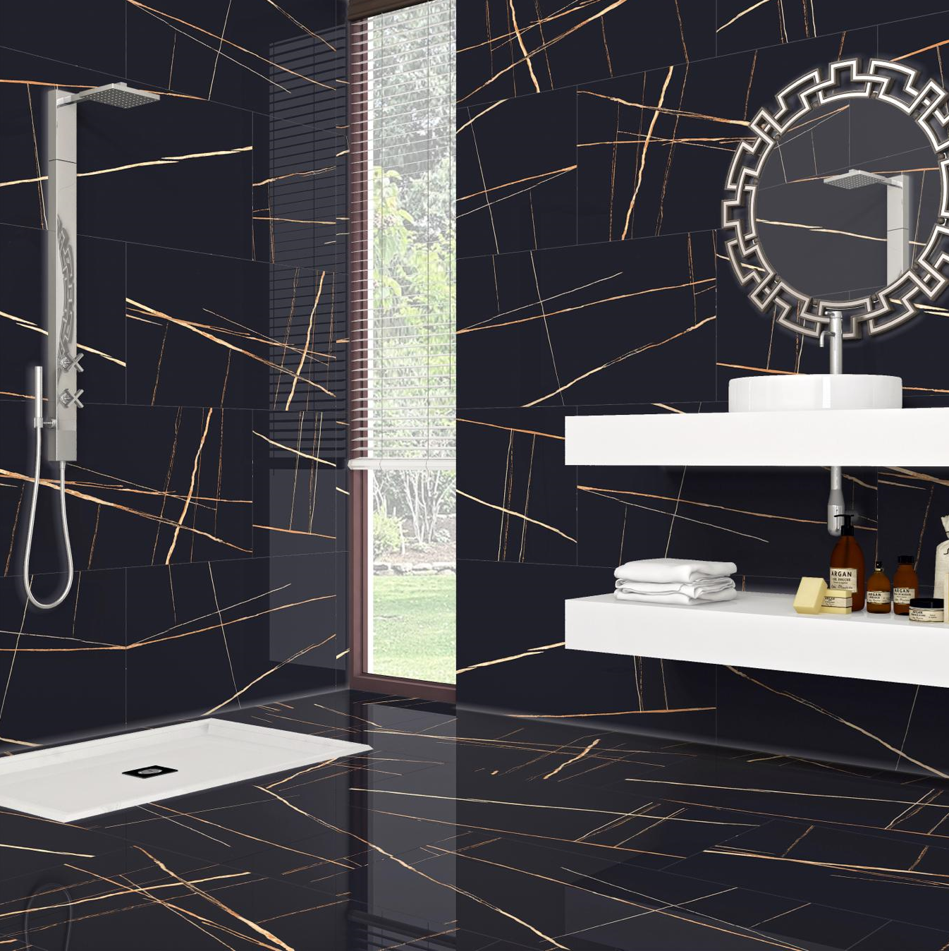 Carrelage mural brillant noir l.120 x L.60 cm Black Florence | Bricoman