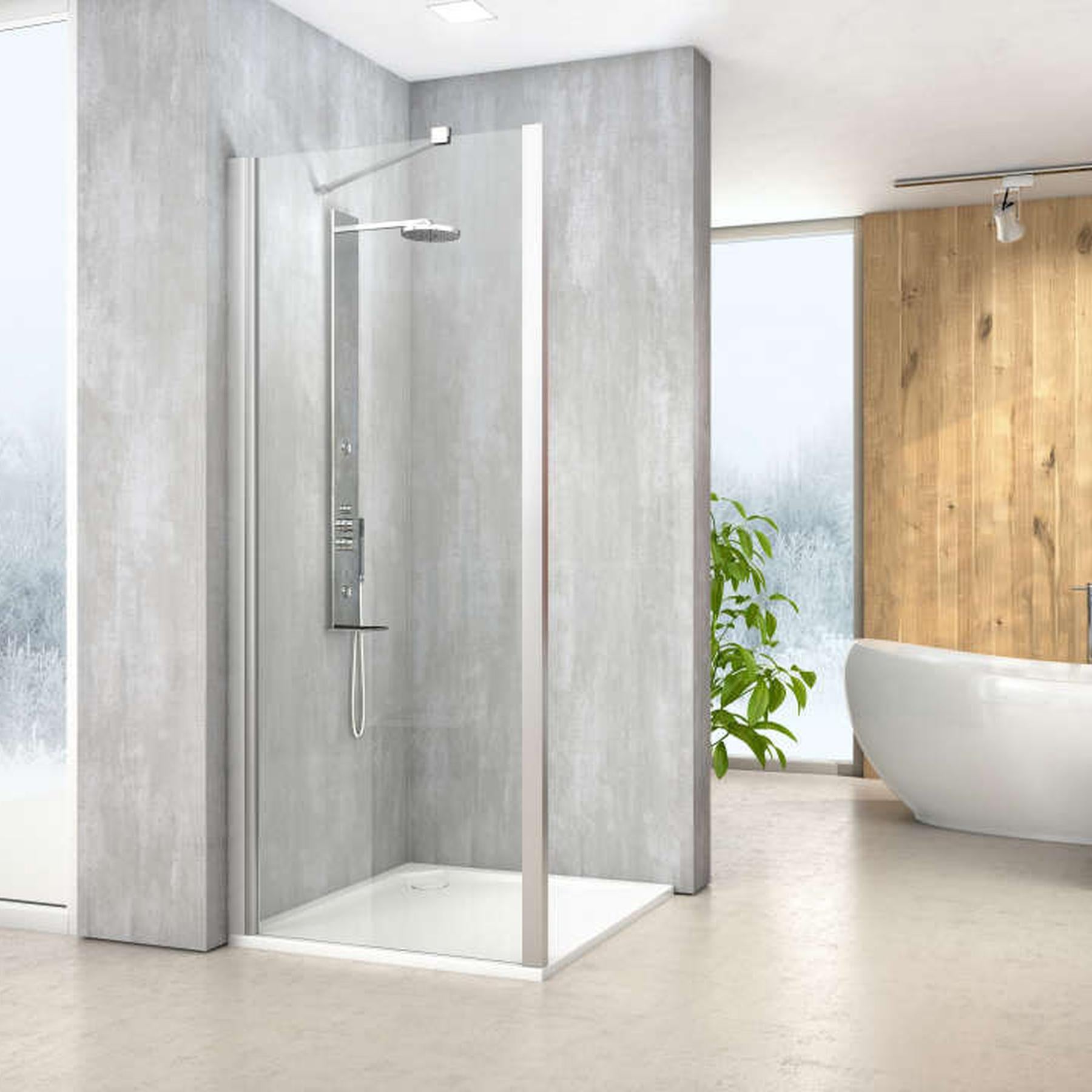 Paroi de douche fixe largeur 90cm hauteur 200 cm profilé argent poli verre clair clean | Leroy ...
