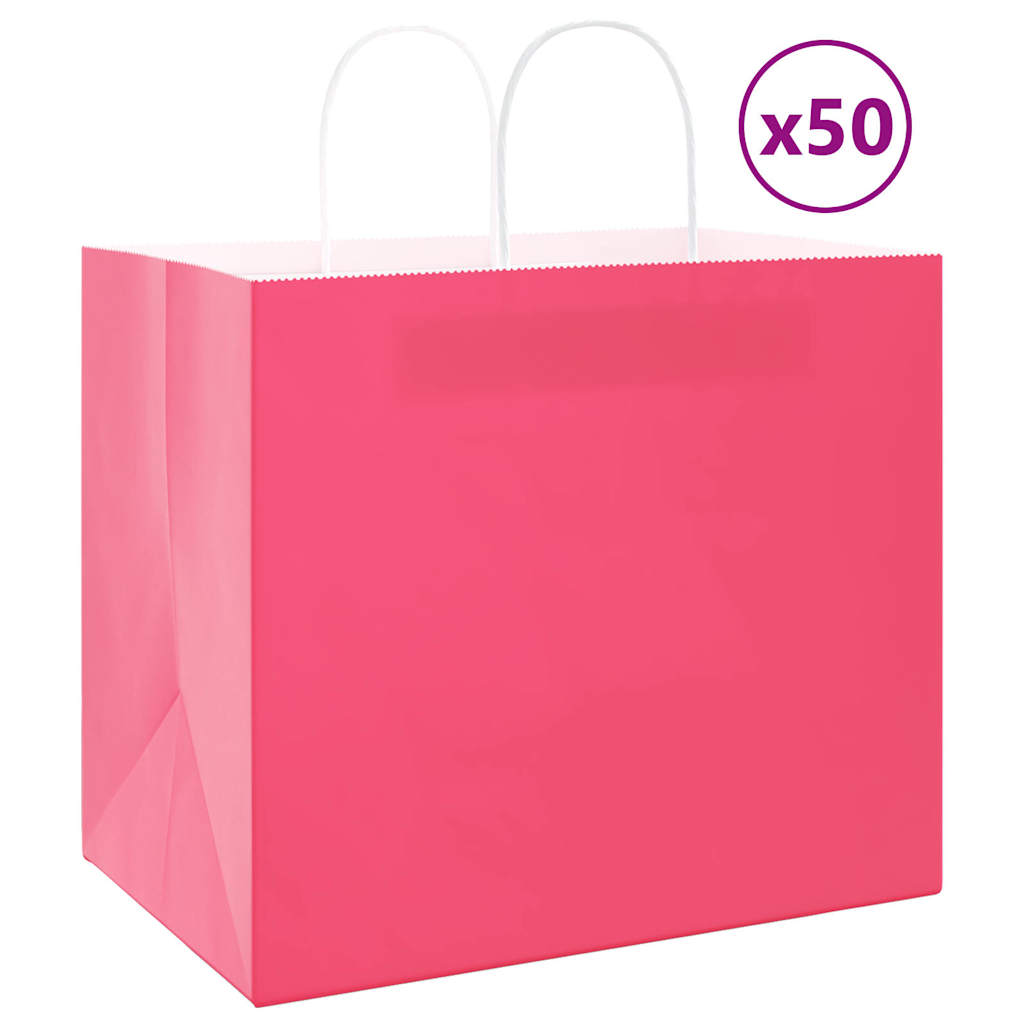 Sacs en papier kraft 50 pcs，Sacs kraft avec poignées rose 32x22x28 cm ...