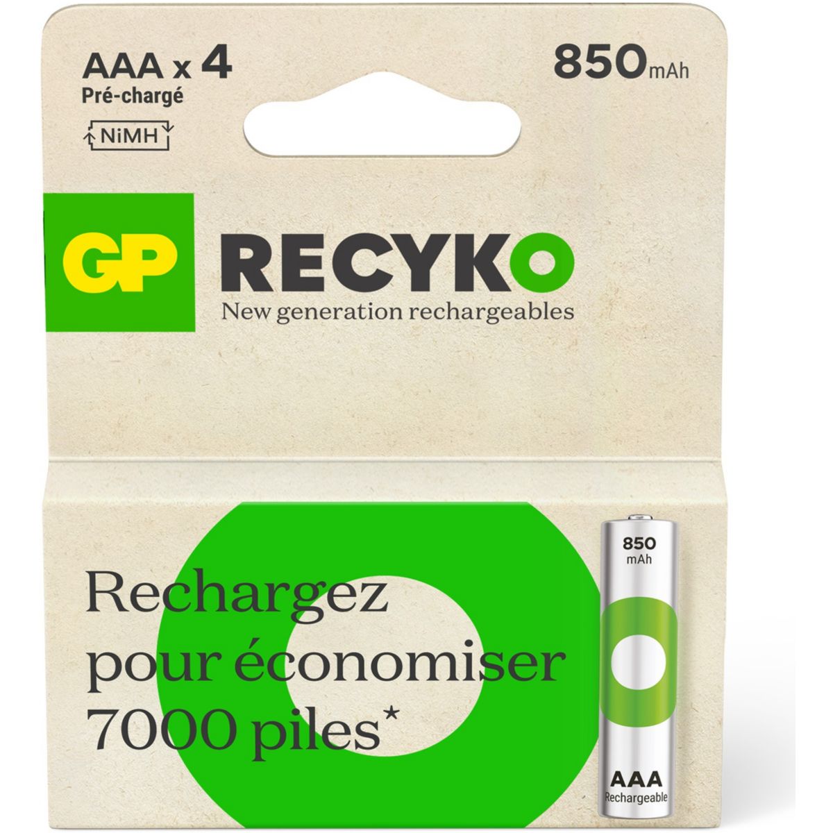 Pile rechargeable GP AAA ReCyckO lot de 4 850mAh | Leroy Merlin