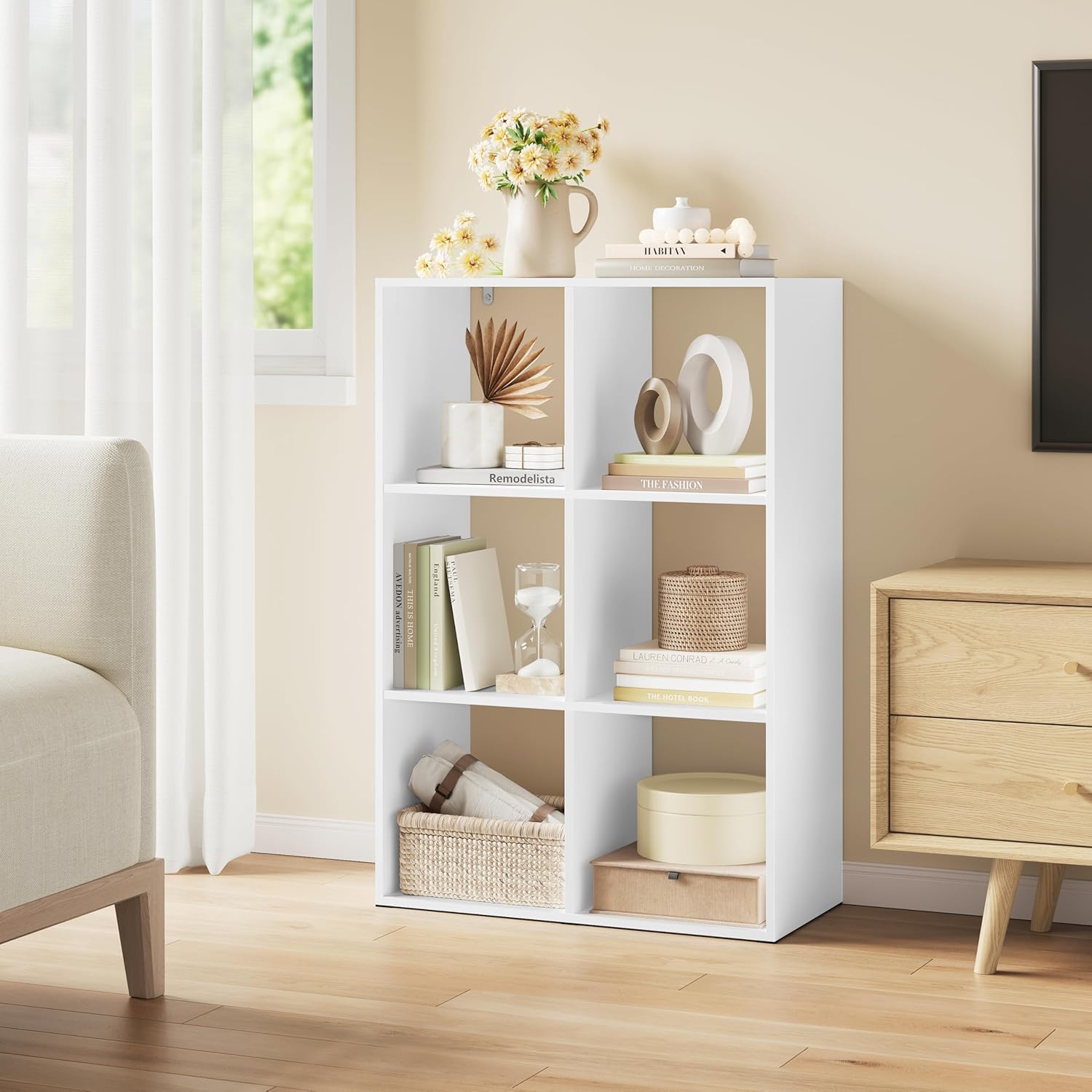 Bibliothèque WOLTU, Étagère Rangement à 3 Niveaux avec 6 Cubes, Meuble ...