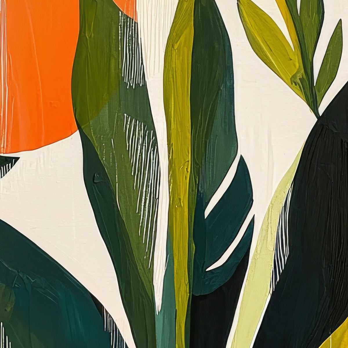 Tableau sur verre synthétique traits botaniques abstraits 90x90 cm ...