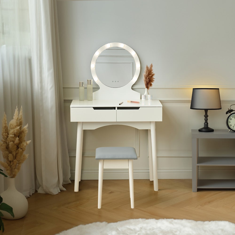 Coiffeuse avec miroir et Ã©clairage LED HOME DELUXE MIRANDA - Blanc | Leroy Merlin