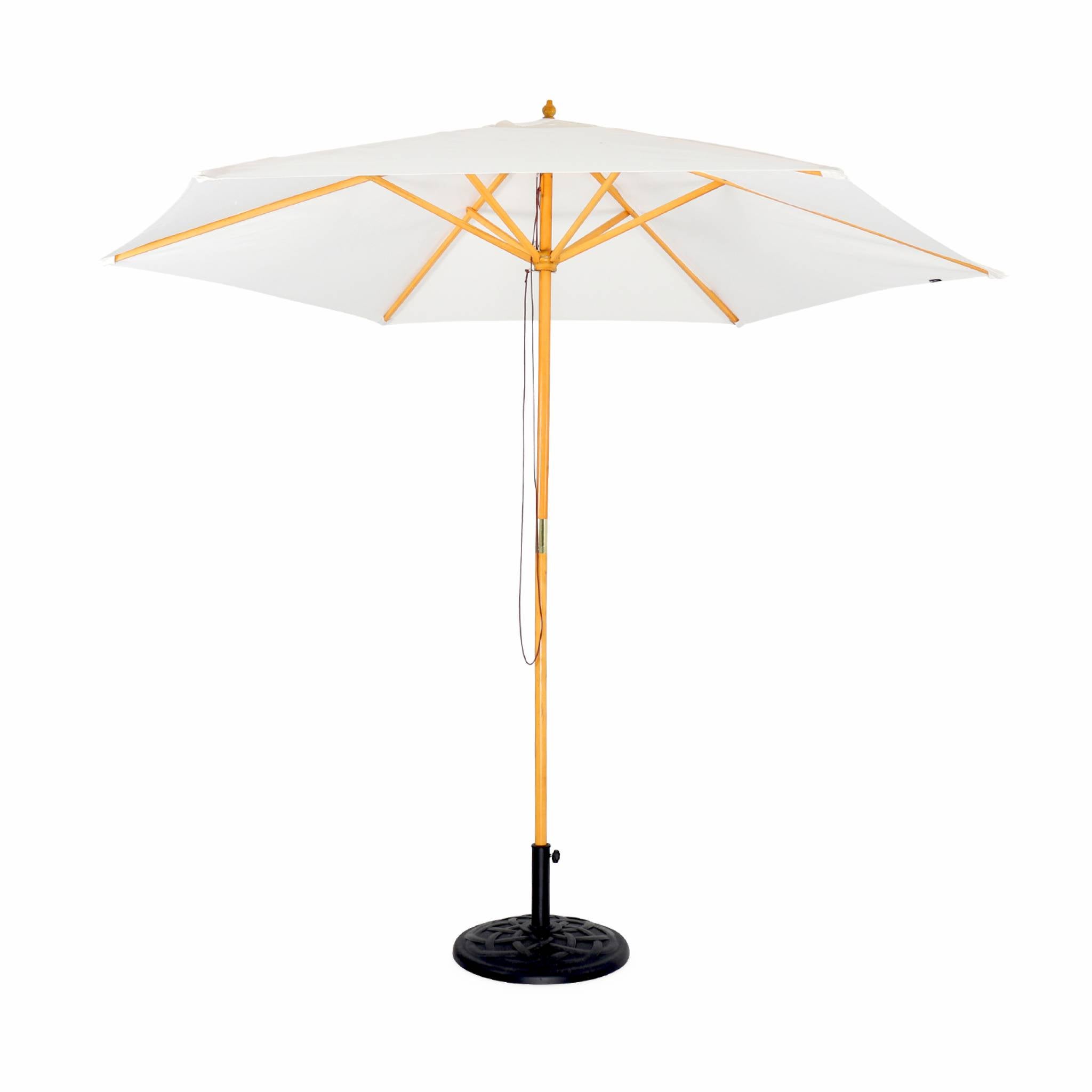 Parasol droit rond en bois 3m - Cabourg Ecru - mât central en bois ...