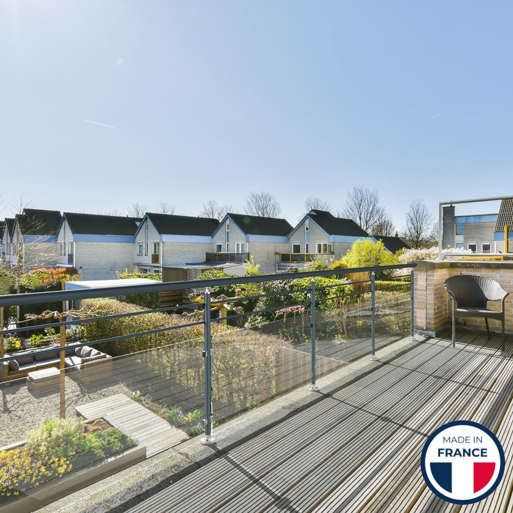 Garde-corps gris foncé semi-vitré feuilleté et trempé 8 mm (44/2), 1m ...