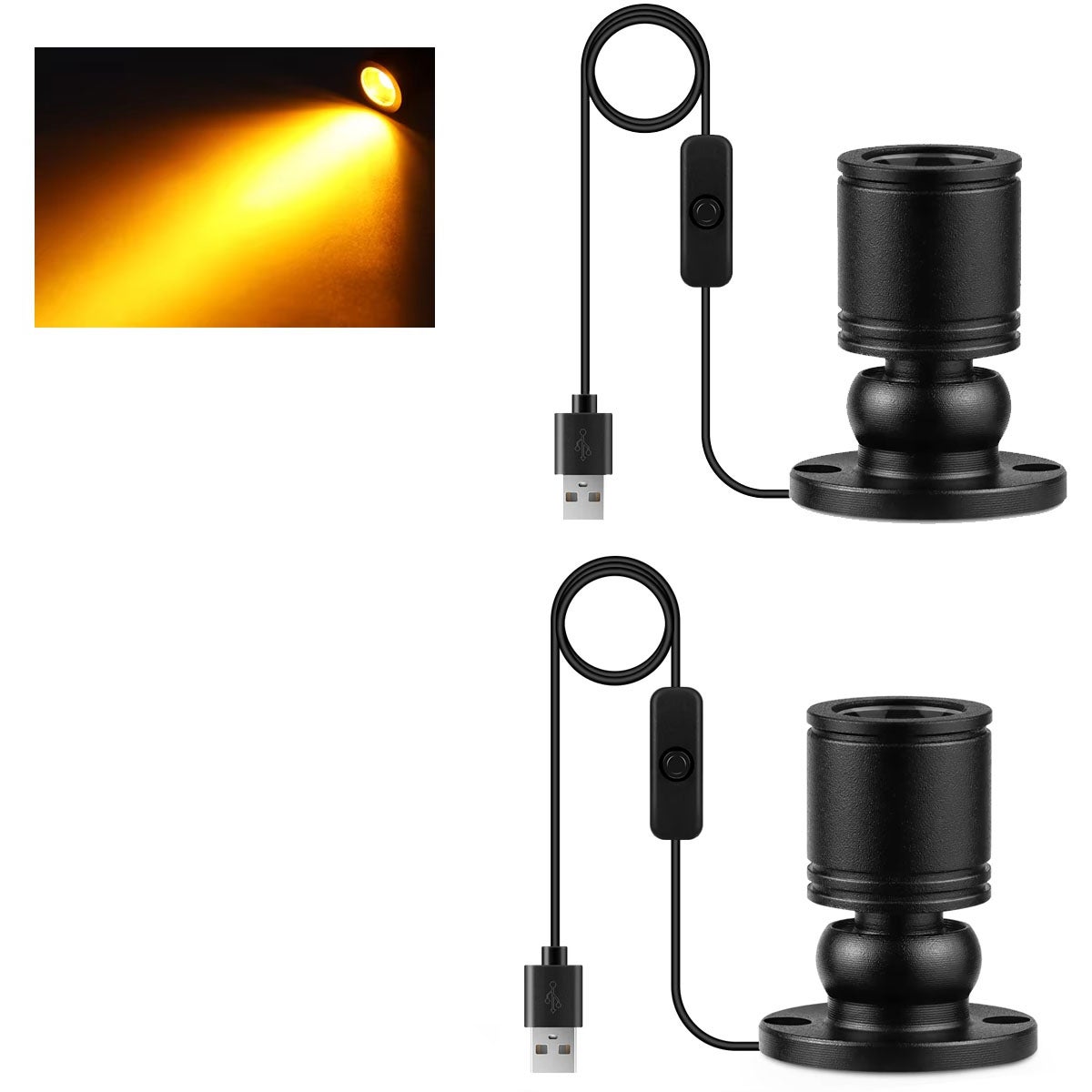 2 focos LED USB de 5 V, mini focos de techo de 1 W, ideales para ...