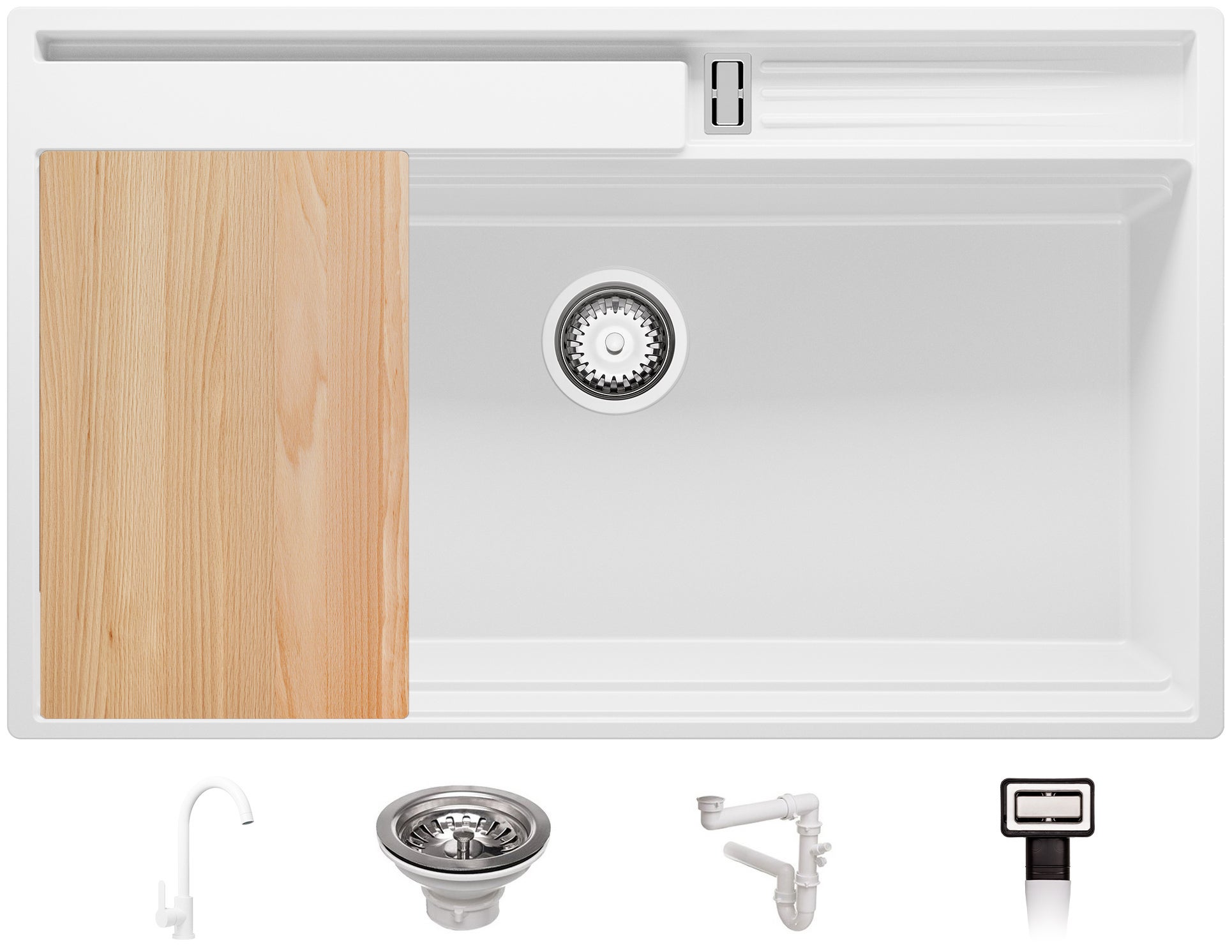 Fregadero Granito Blanco 88x53cm, Fregadero Cocina 1 Seno + Sifón ...