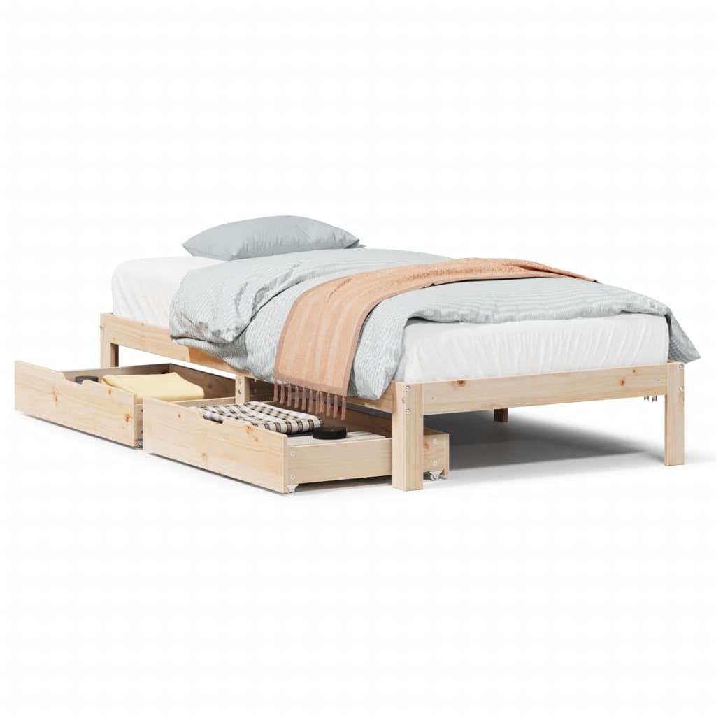 Lit Adulte | Lit simple | Cadre de lit avec tiroirs 75x190 cm bois de ...