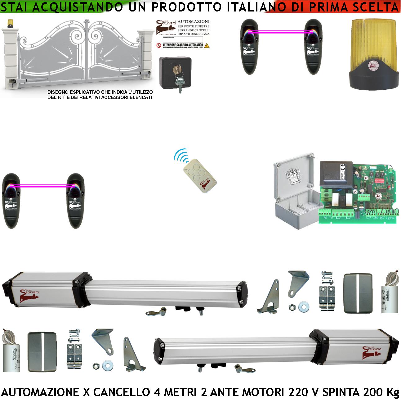 Automatismo Cancello 4 Metri 2 Ante da 2 MT Kit Due Motori ...