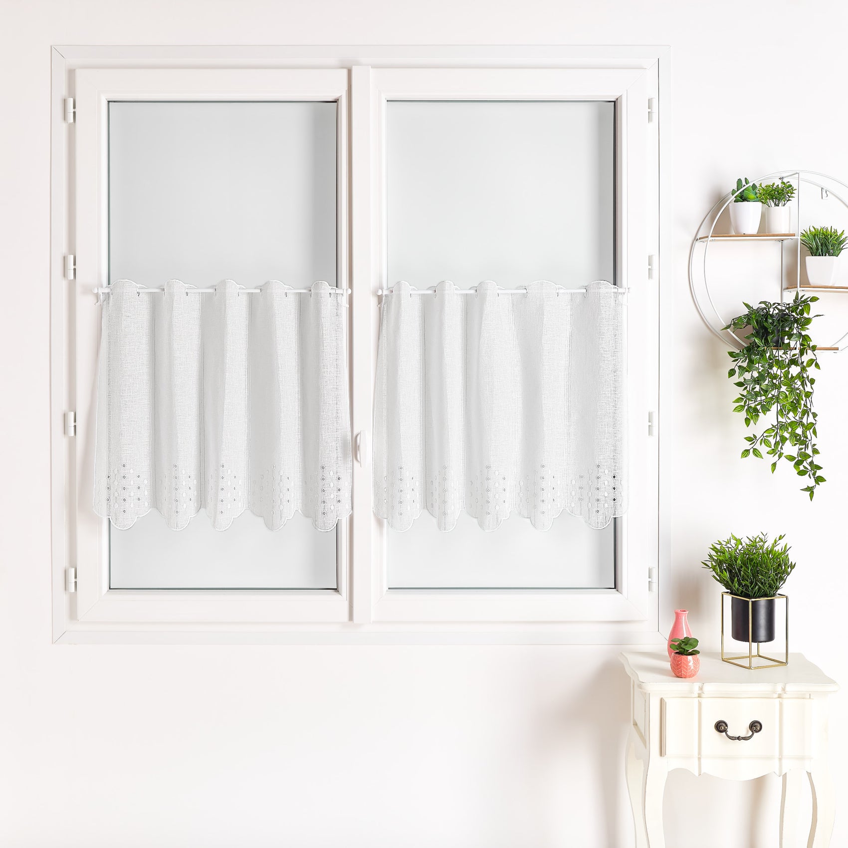 Brise bise étamine base festonnée - Blanc - 58x 45 cm - Poly-Lin ...