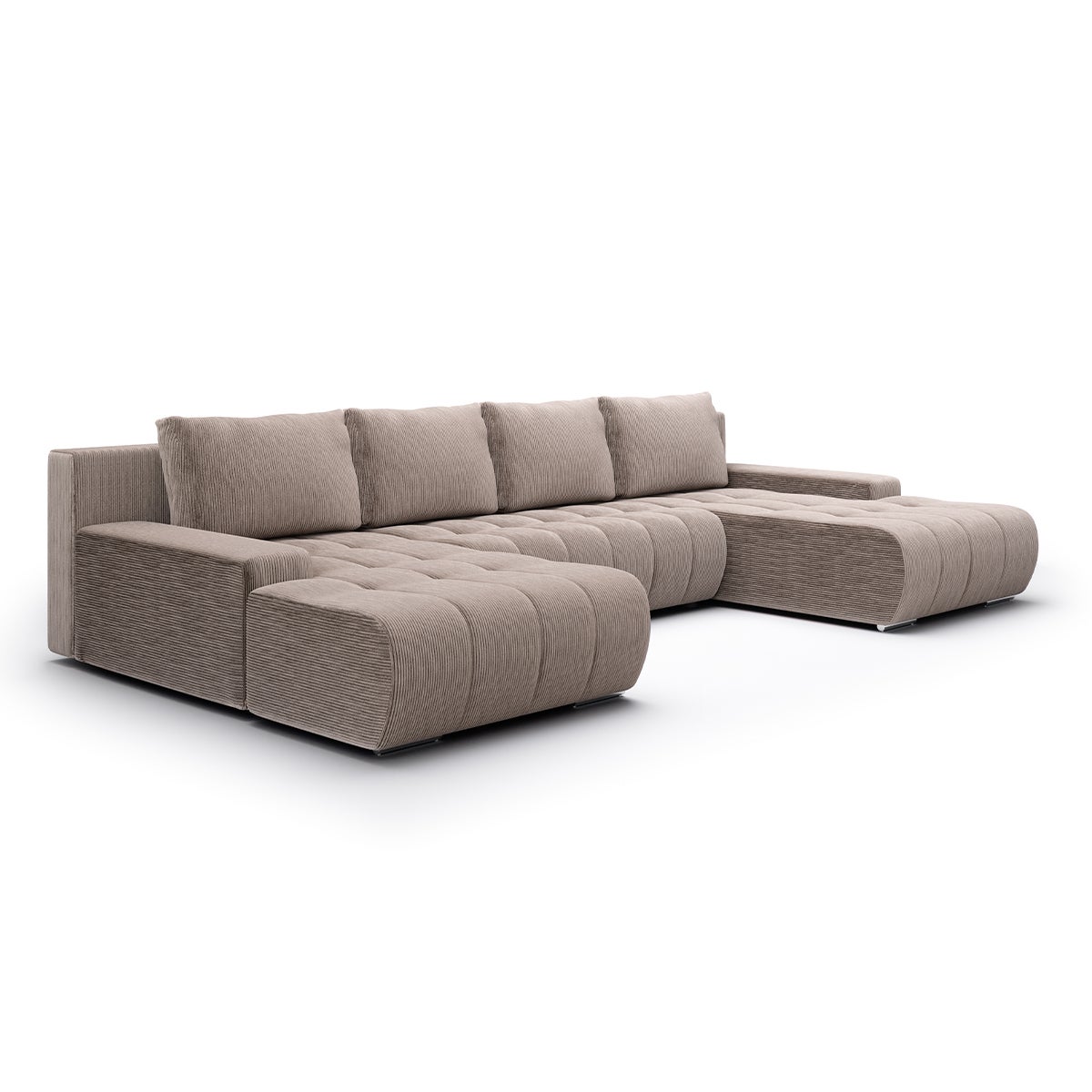 Canapé U 5 places convertible coffre Jonas velours côtelé Taupe | Leroy ...