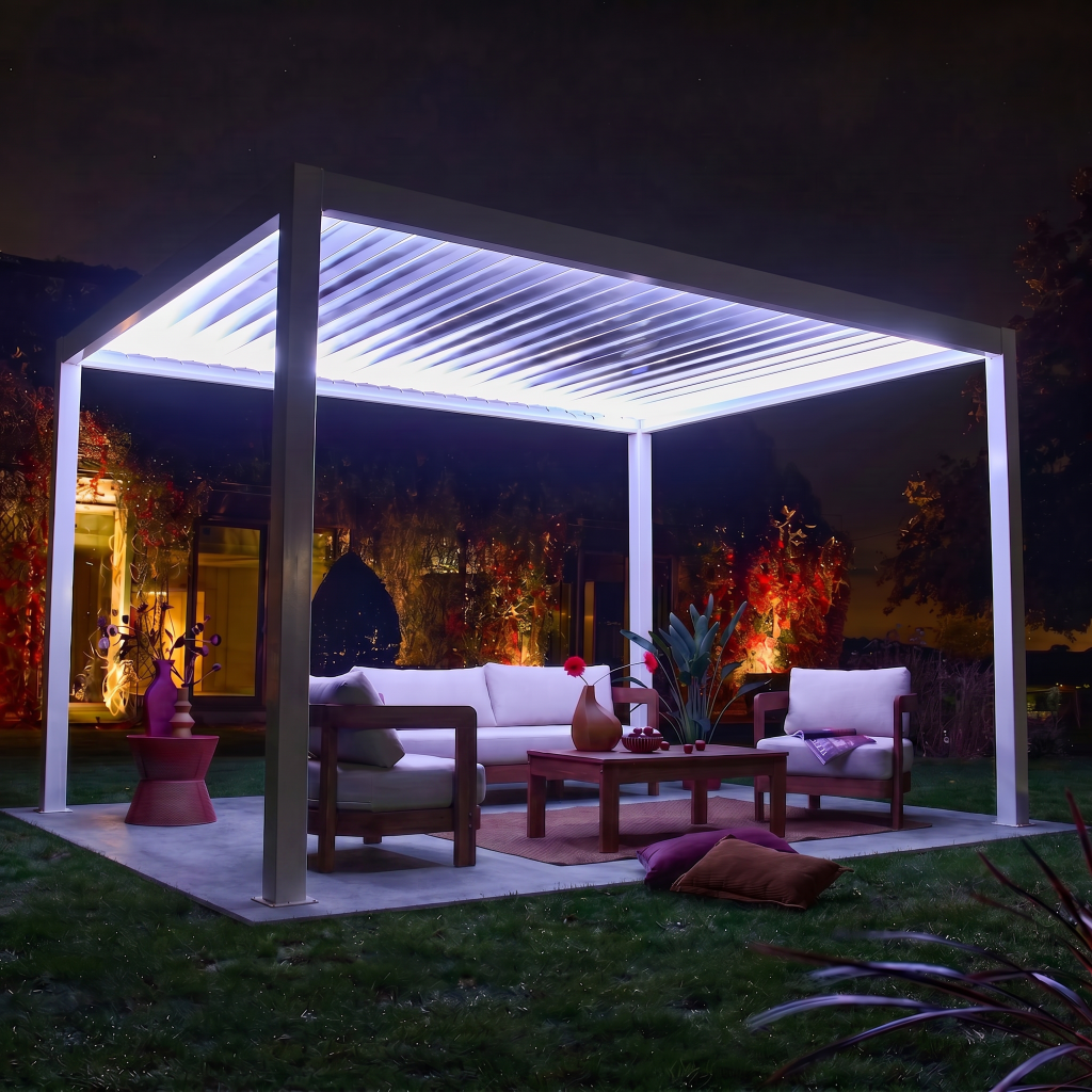 Pérgola bioclimática 3x4m de aluminio con iluminación LED Blanco ...