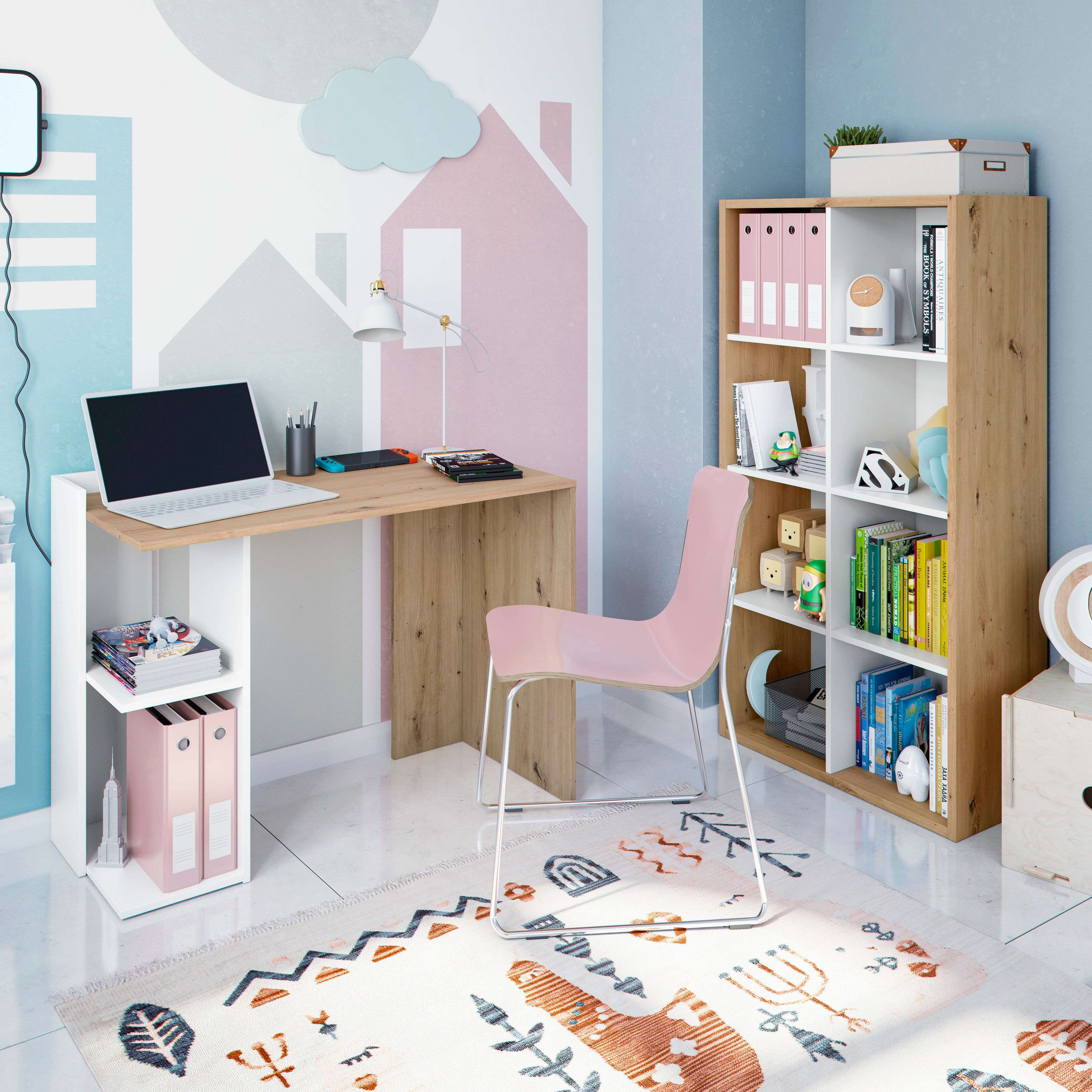 Ensemble bureau et bibliothèque au design moderne blanc et chêne ...