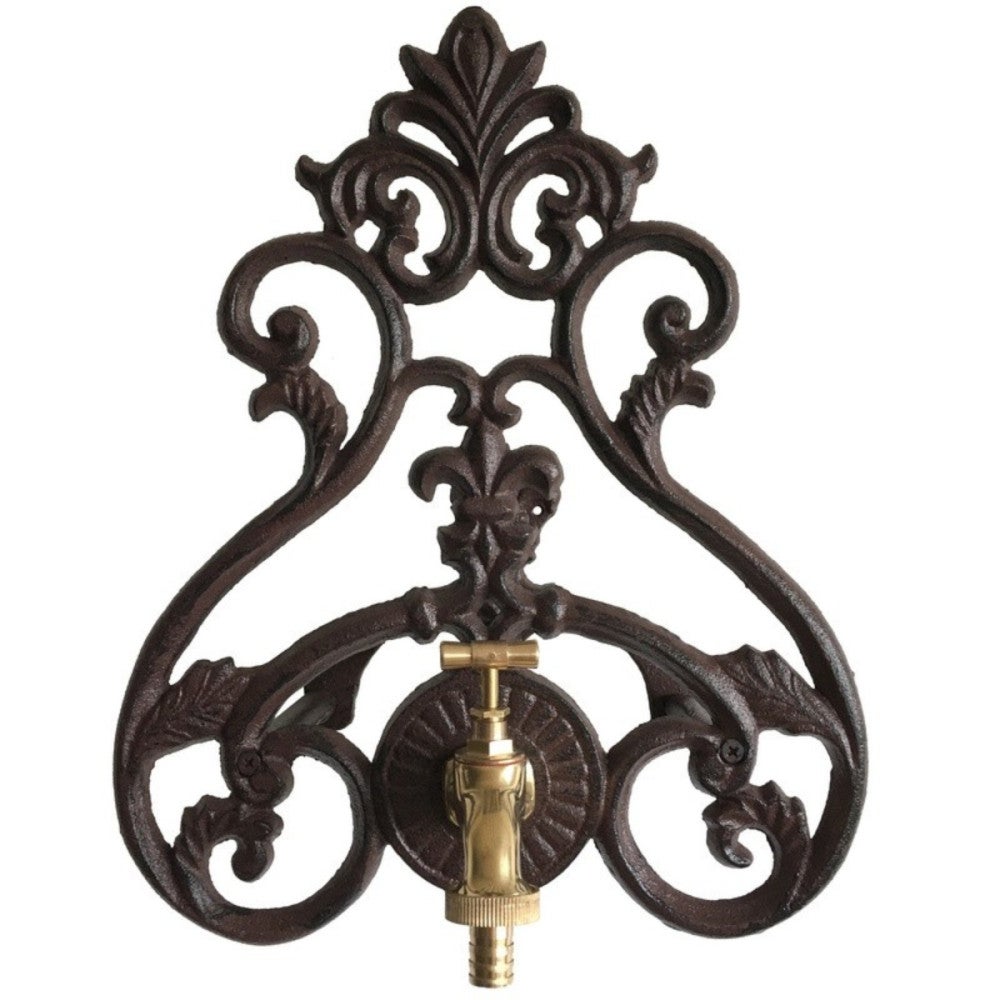 Enrouleur support mural porte tuyau arrosage robinet fonte marron 36cm ...