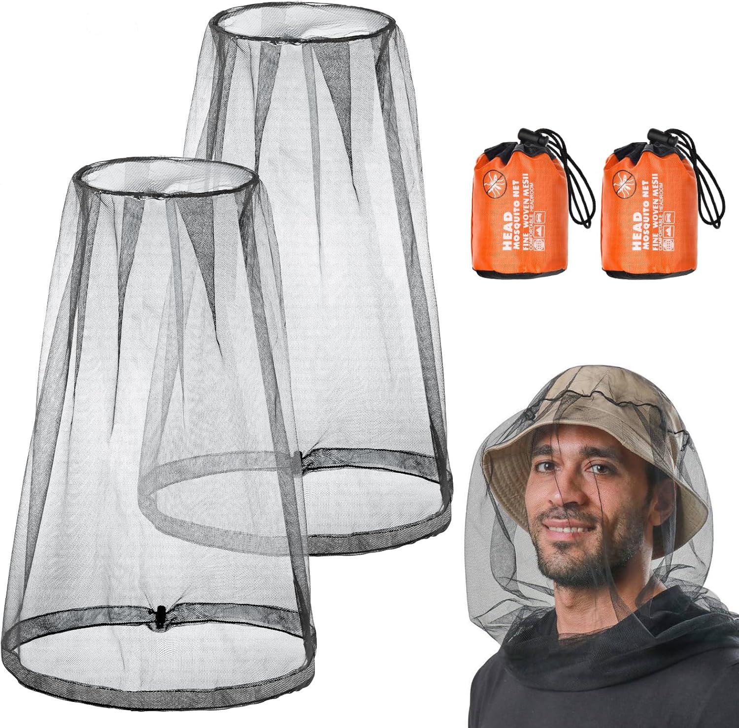 (2 Pack) Tête de Moustique Net,Filet de Tête Anti-moustiques avec Sac ...