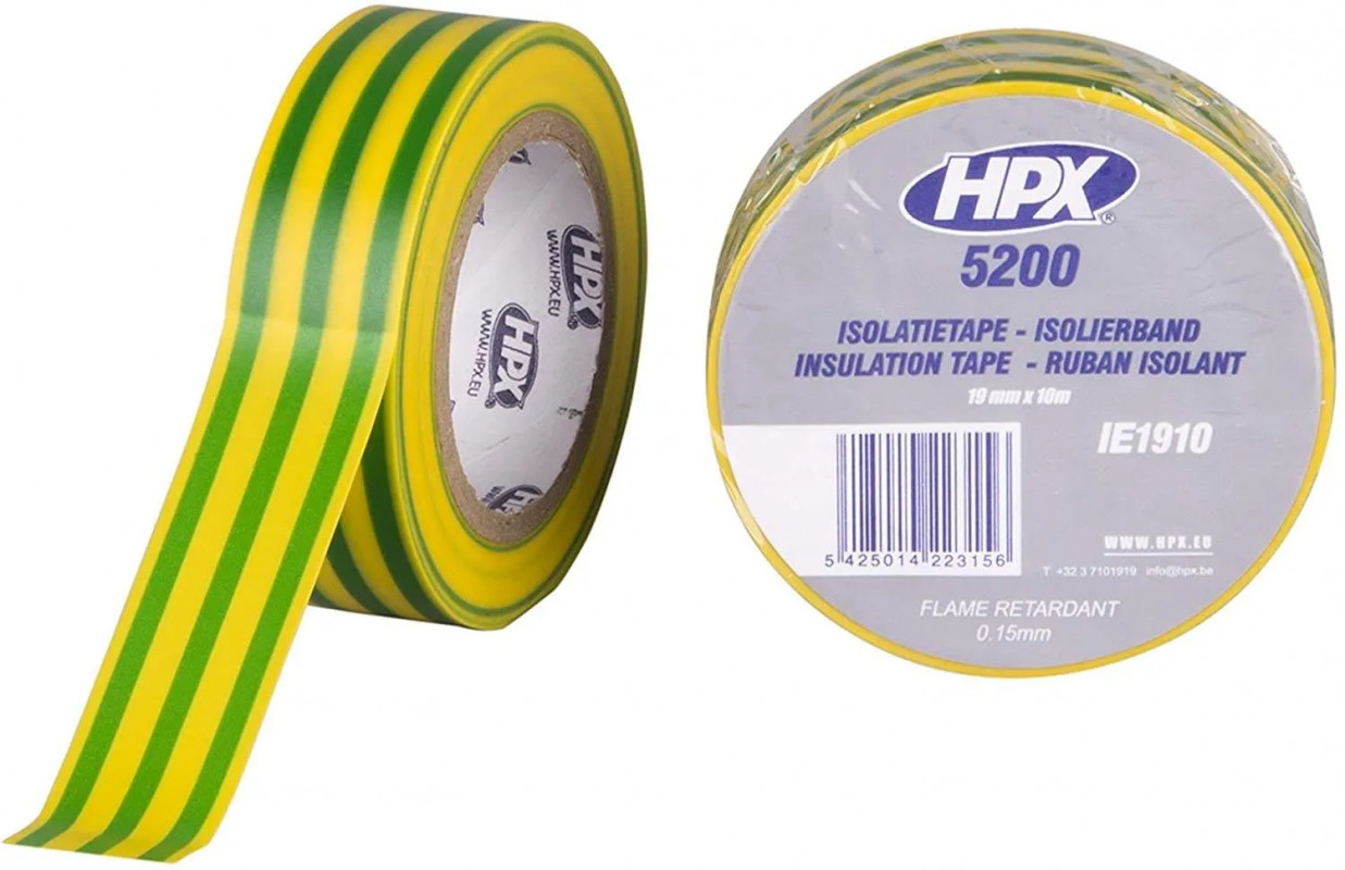Ruban isolant PVC TAPE 5200, jaune vert, 19 mm x 10m | Leroy Merlin