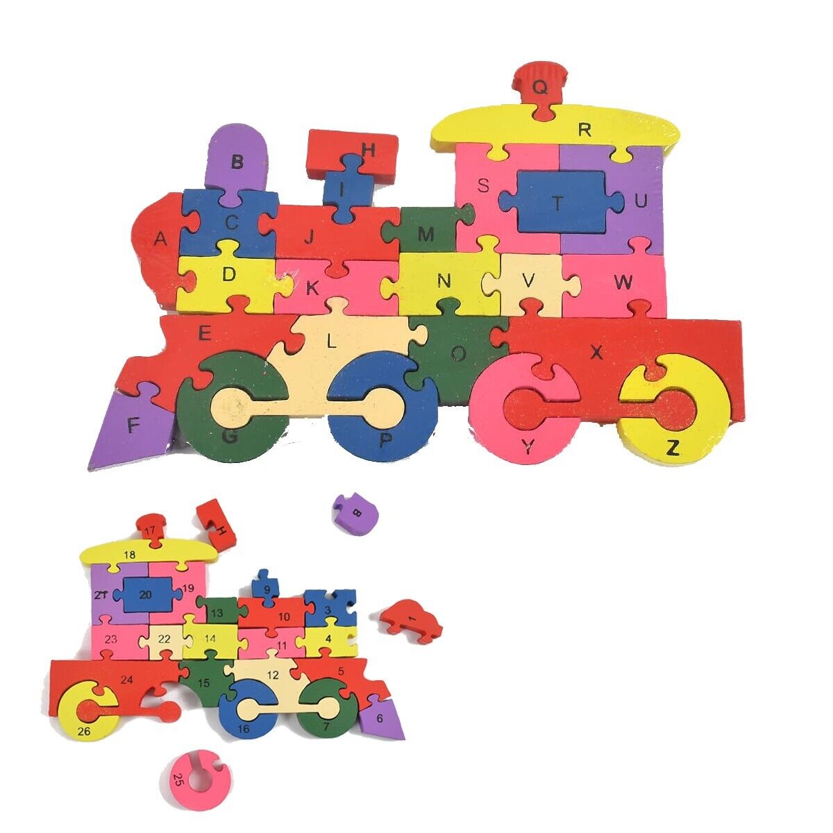 PUZZLE 3D IN LEGNO GIOCO EDUCATIVO NUMERI LETTERE BAMBINI FORMA TRENINO ...