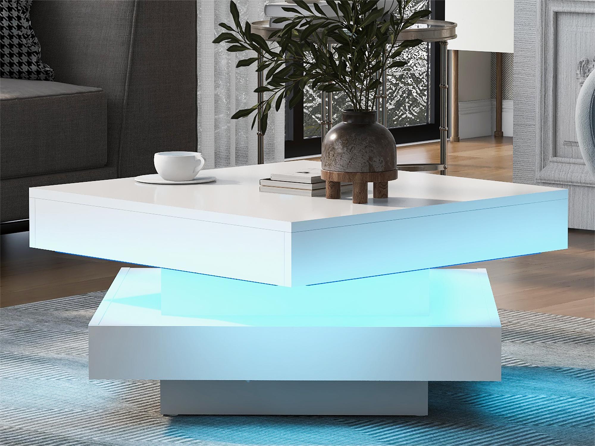Table basse pivotante avec LED en 16 couleurs - forme carrée - Blanc ...