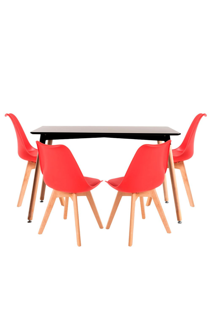 Conjunto Mesa Tower Rectangular 120 x 80 cm Negra y Pack 4 Sillas Synk Basic - Rojo | Leroy Merlin