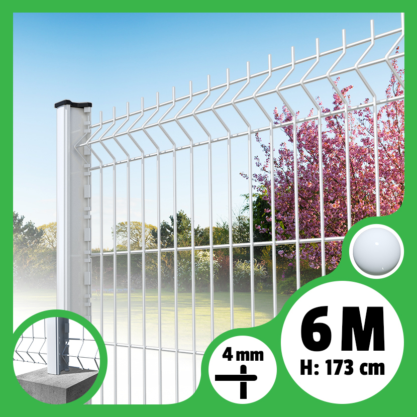 Kit grillage rigide poteaux H - longueur 6 mètres - 173 cm, Blanc, A ...