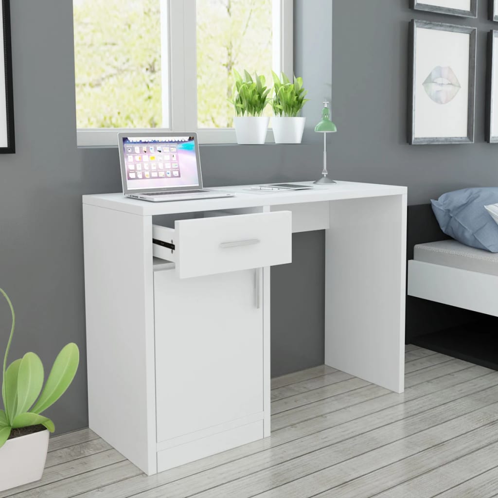 Bureau avec tiroir et placard 100x40x73 cm Blanc | Leroy Merlin