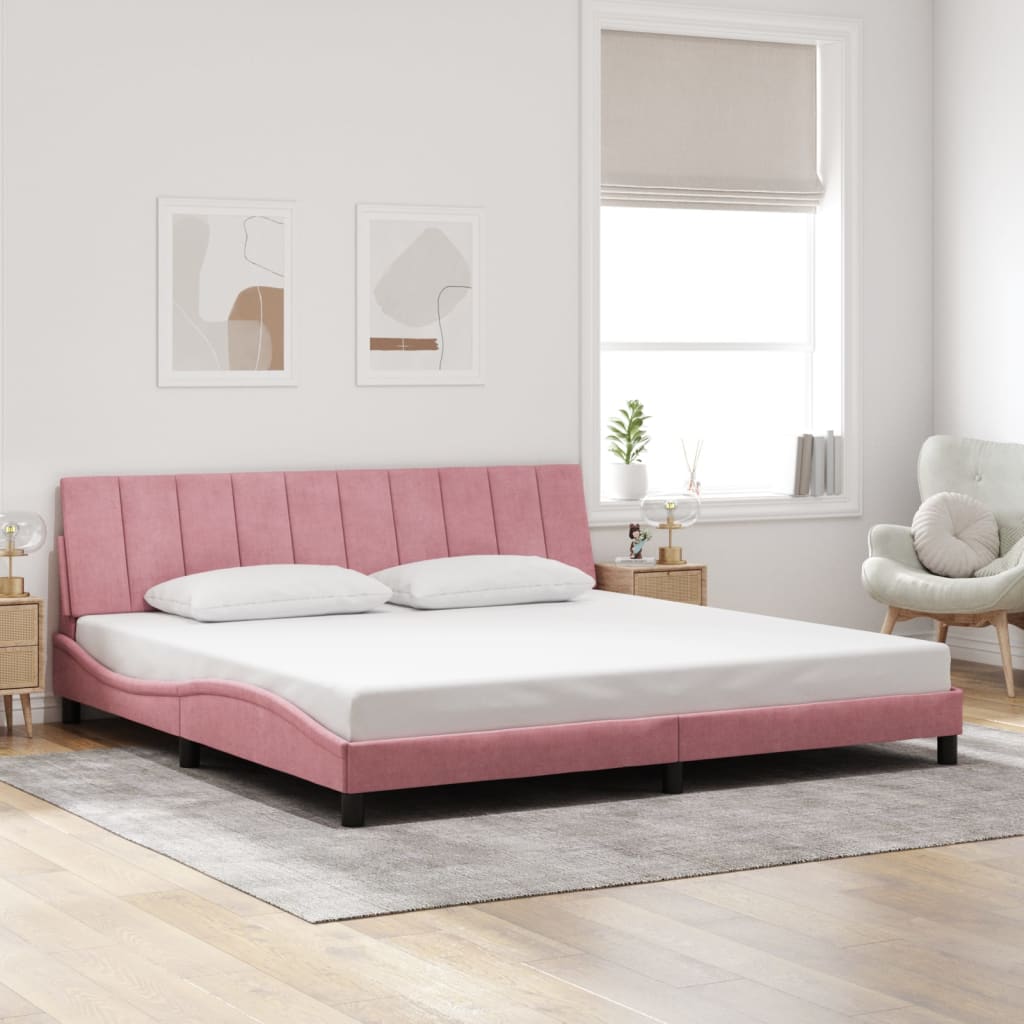 Cadre de lit sans matelas rose 200x200 cm velours | Leroy Merlin