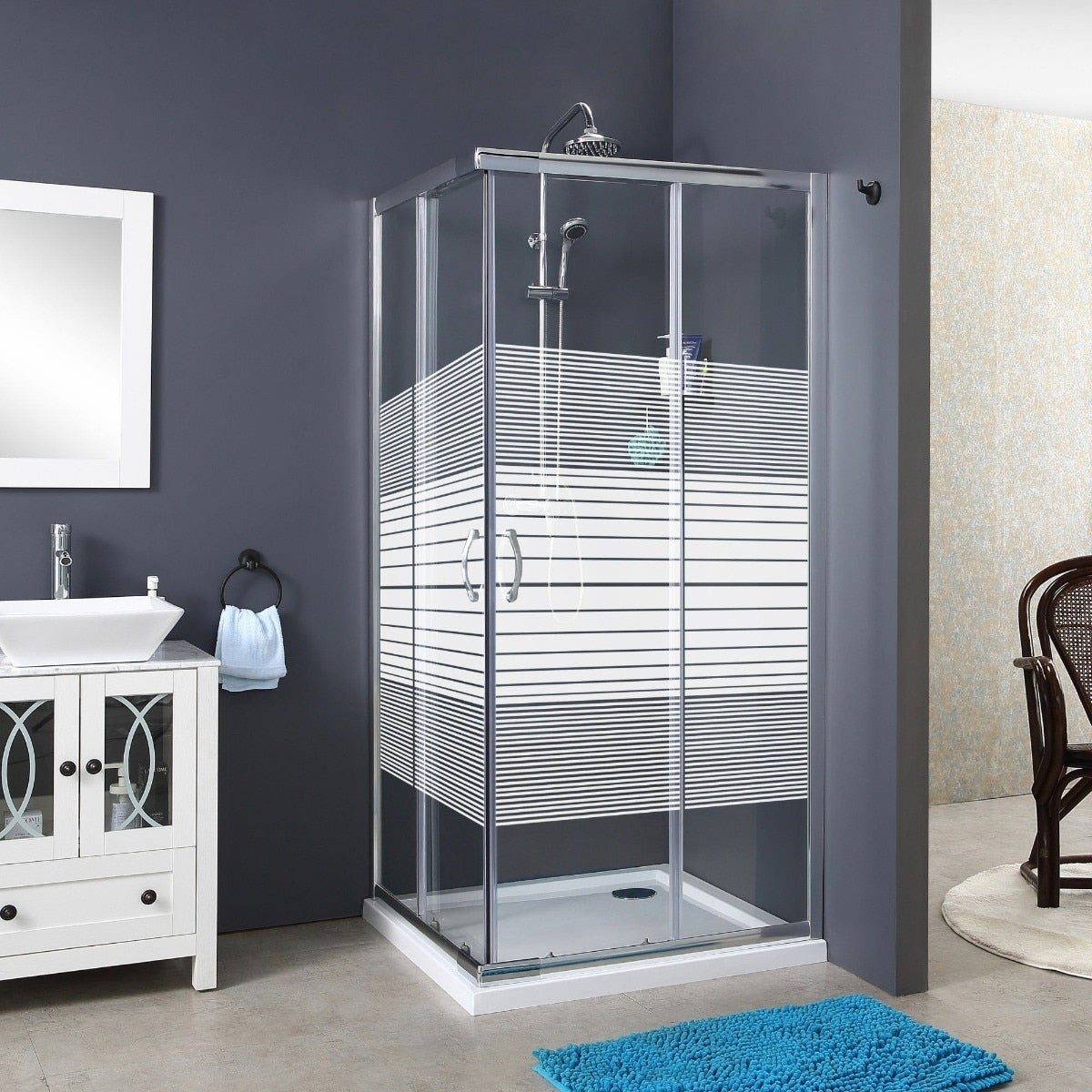 Siro - Cabine de douche coulissante d'angle 80x80 cm chrome/sérigraphié ...