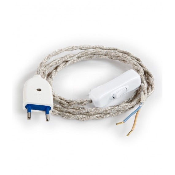 Câble Électrique Torsadé Lin Beige Clair | Prémonté avec Fiche et ...
