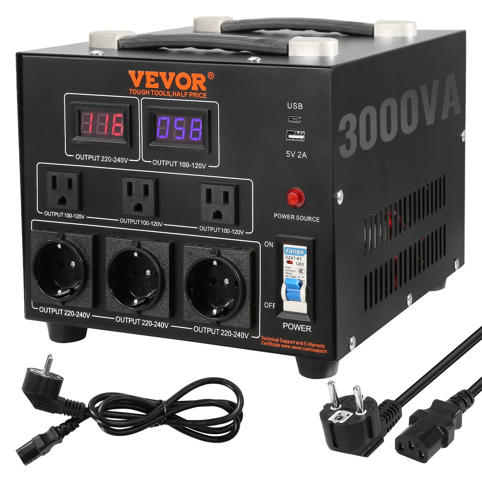 Transformador convertidor de voltaje VEVOR 3000W, 220V-110V/110V-220V reductor/abajo ...