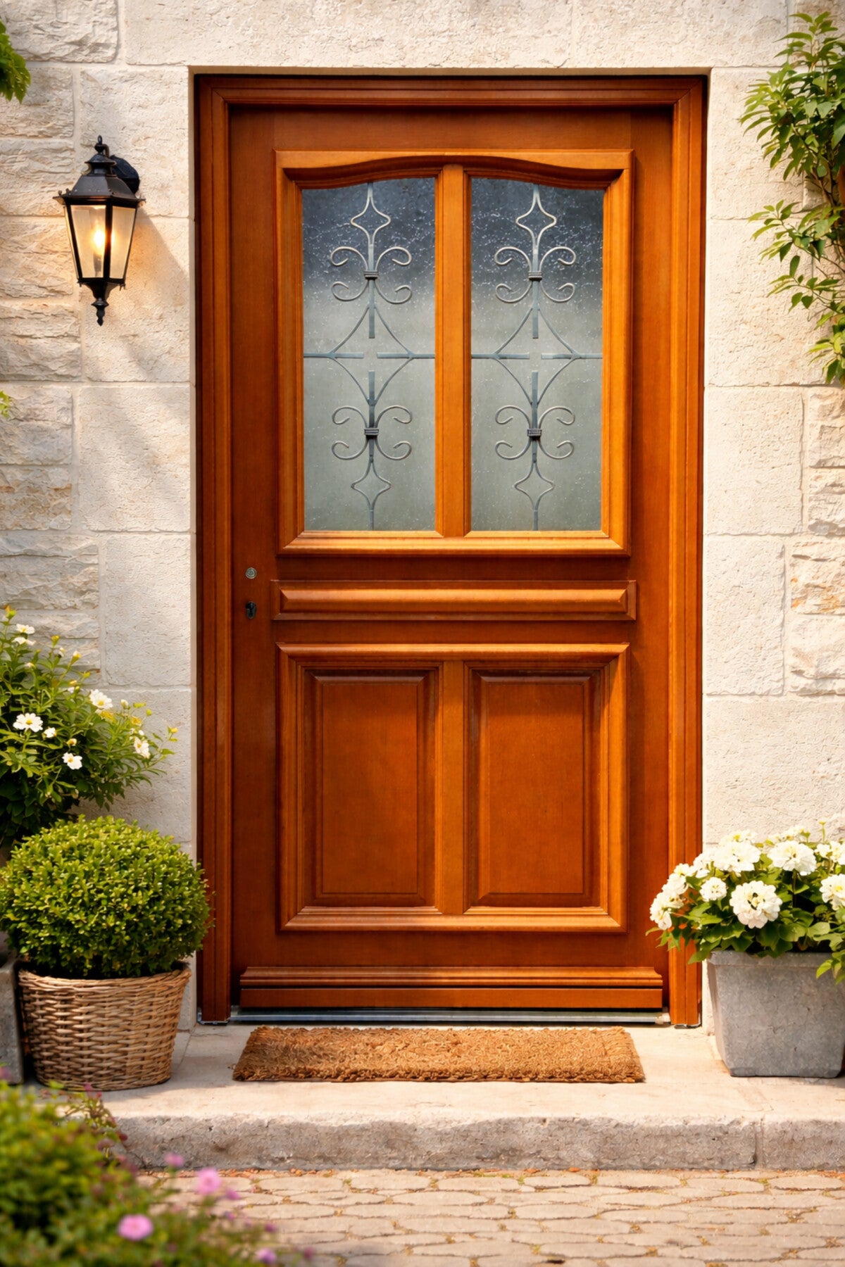 Puerta de entrada de madera con vidrio Vauban, H.200 x L.90 cm, con ...
