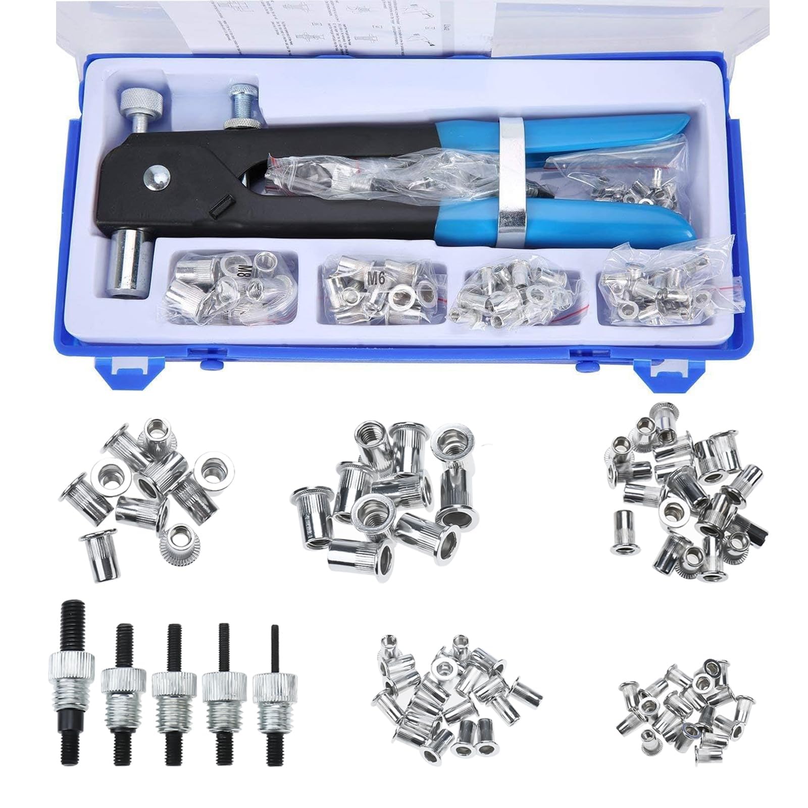 Kit de Pince Ecrou Riveter, Pince à Ecrou Aveugle, 86pcs Écrou M3 M4 M5 ...