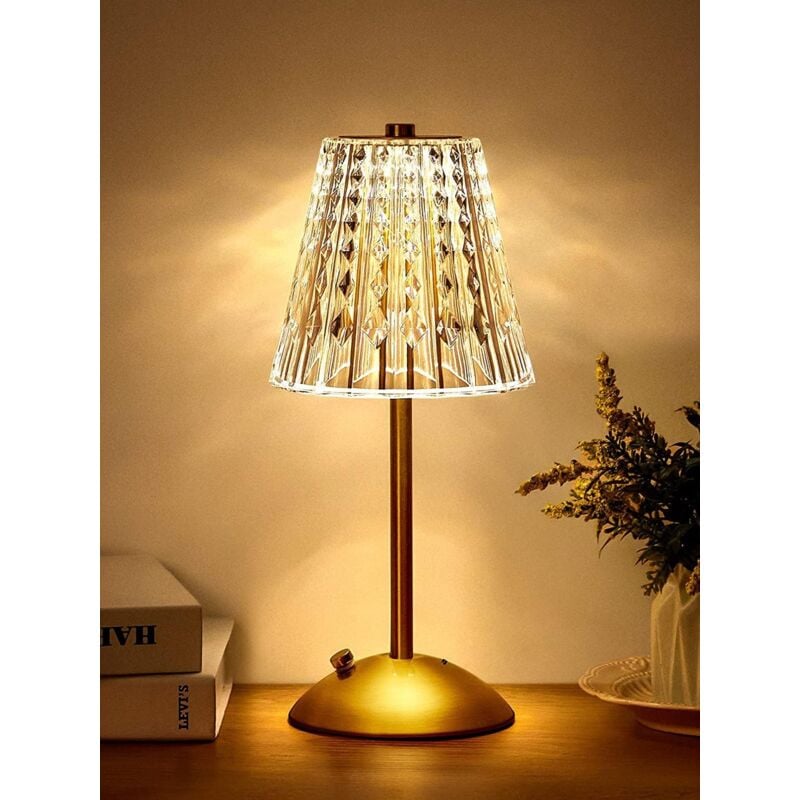 Lampe de Chevet LED, 3 Couleurs Lampe Cristal, Tactile Dimmable, pour ...