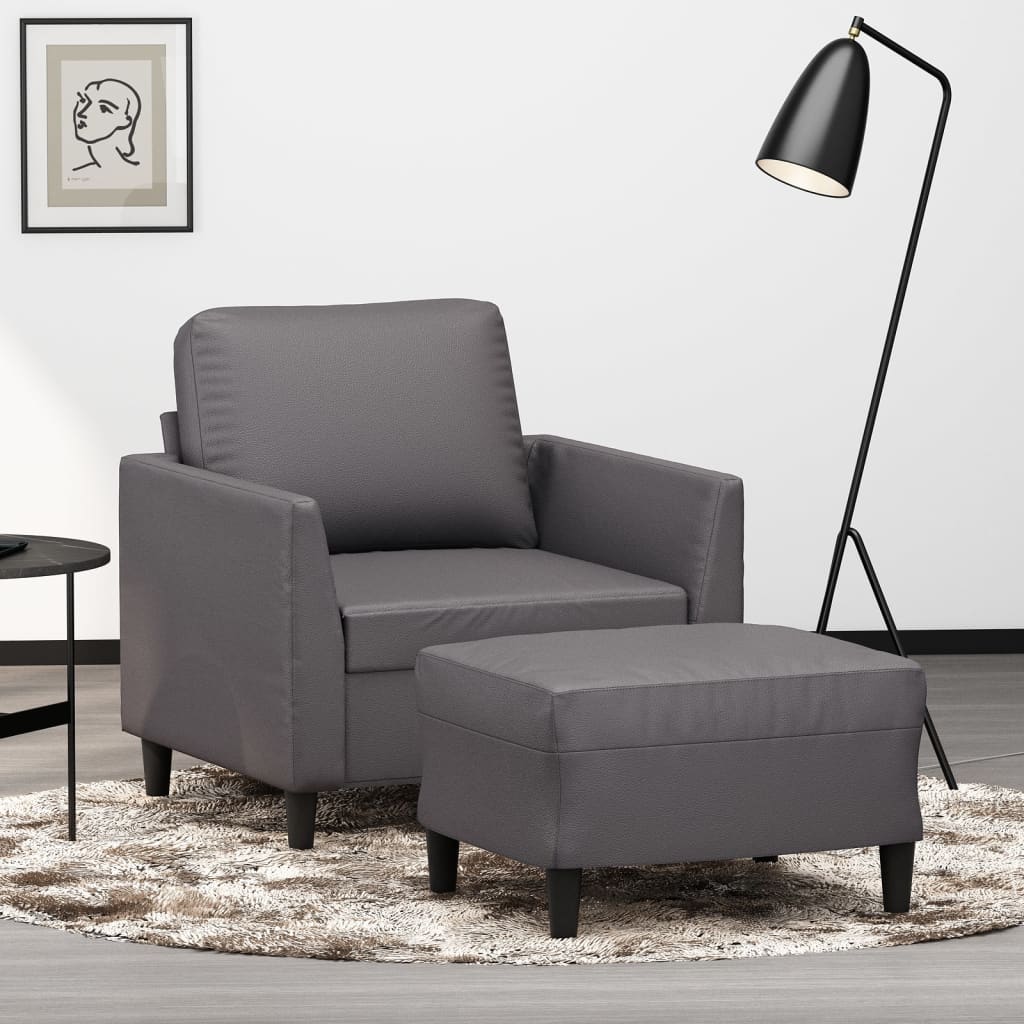 VidaXL Sillón con taburete cuero sintético gris 60 cm | Leroy Merlin