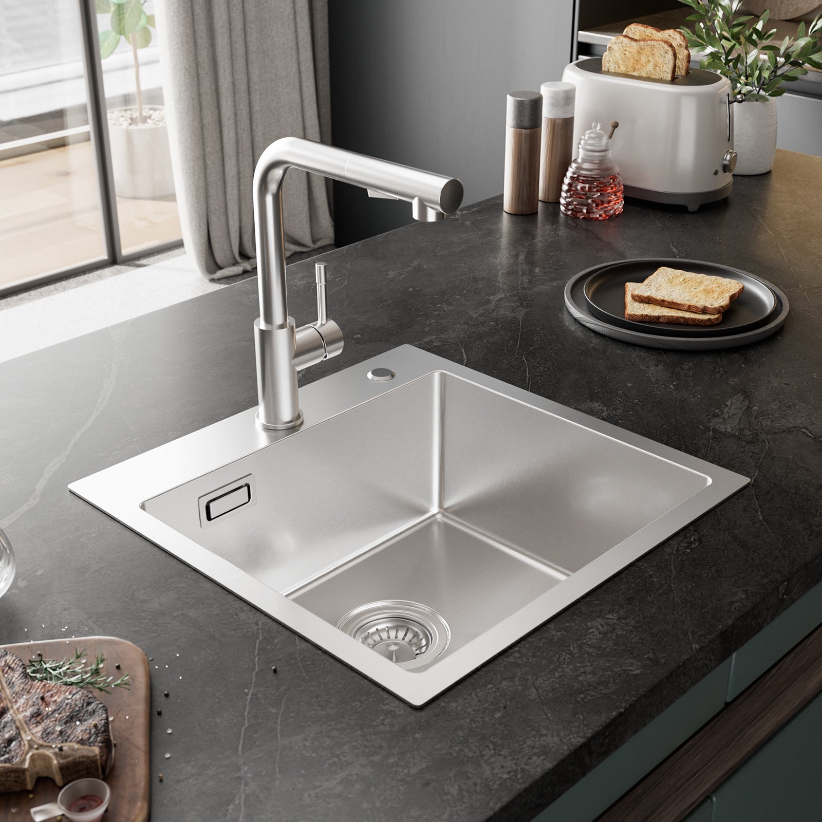 SOFETIY MAX Fregadero de Cocina 45 x 45 cm, Fregadero de Acero ...