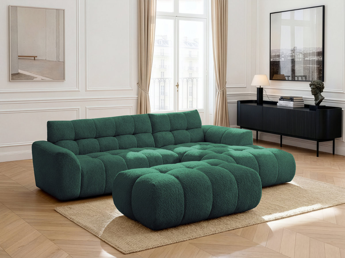 BOBOCHIC Canapé d'angle fixe JAYA tissu chenille avec pouf Vert foncé ...