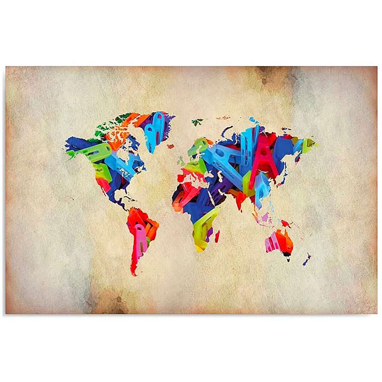 Tableau bois couleur carte du monde - 100 x 70 cm | Leroy Merlin