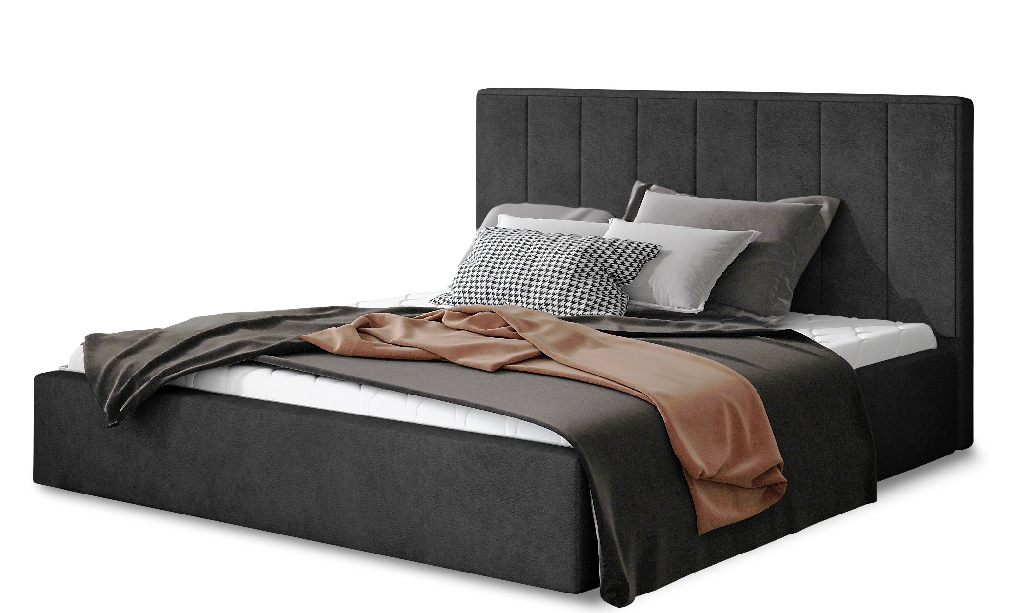 Lit adulte avec coffre de rangement Vareza – Tissu matelassé-Couleur ...