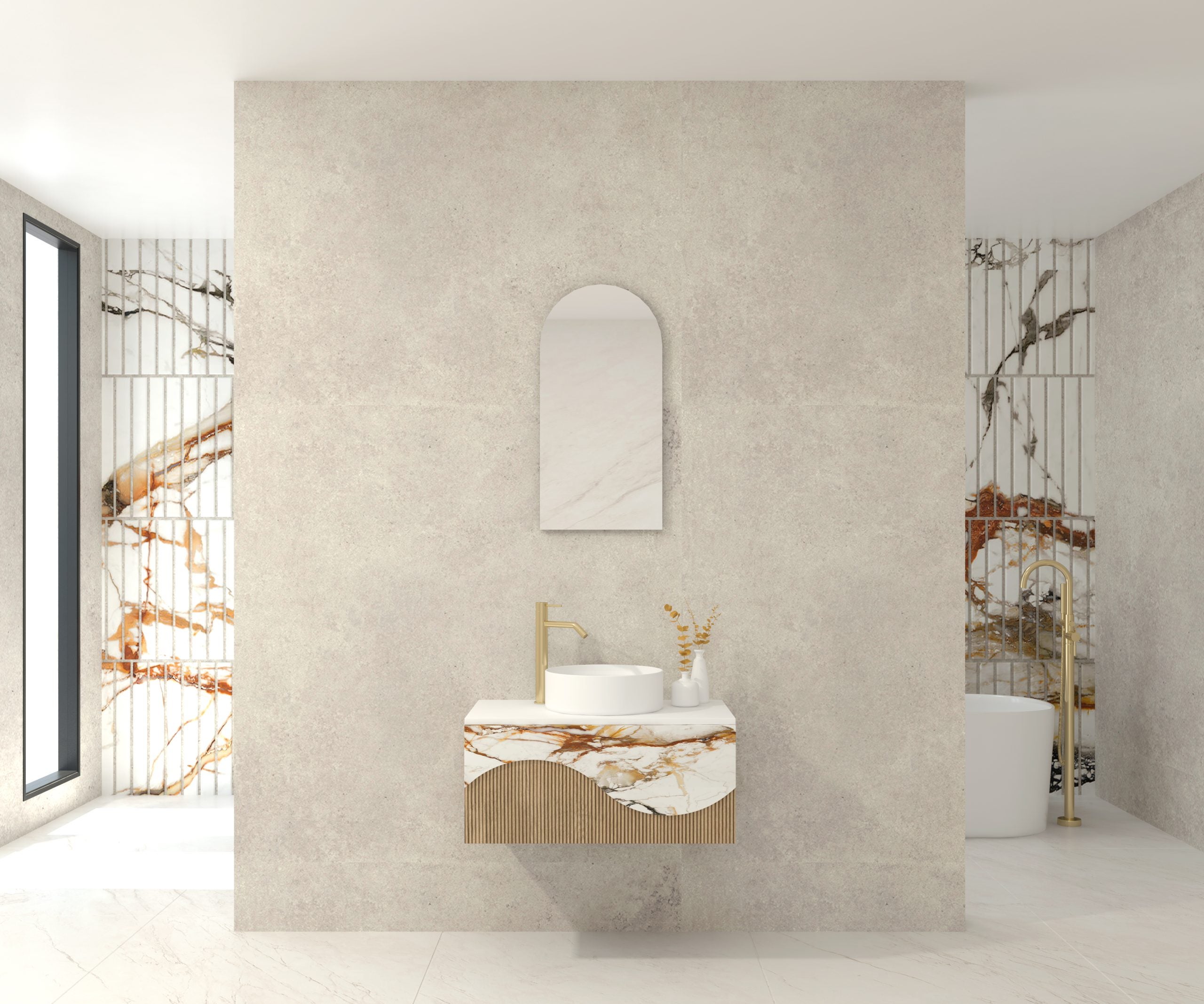 Ensemble Emene avec lavabo et miroir Alma ONDULÉ Xtone Paonazzo Biondo ...