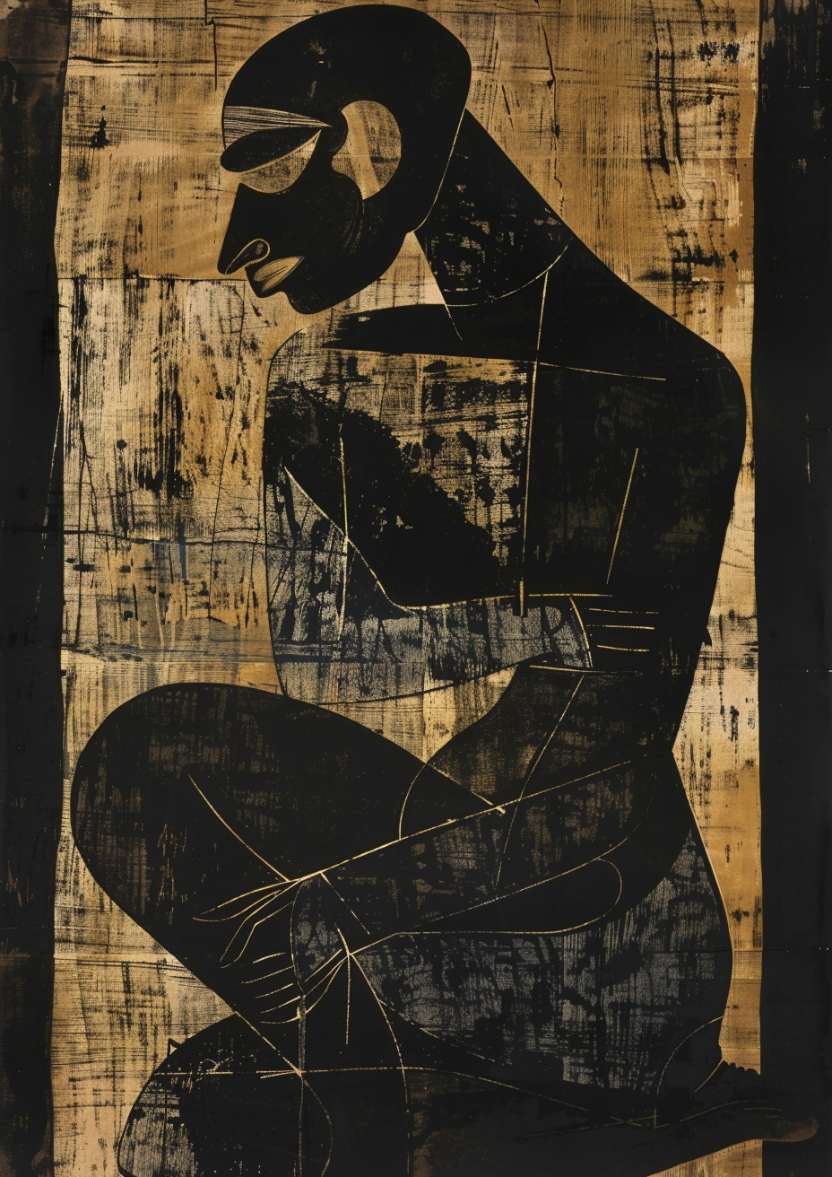 Estampe à encadrer, 70 x 100 cm. POLARTE-E « Ombres du silence doré ...
