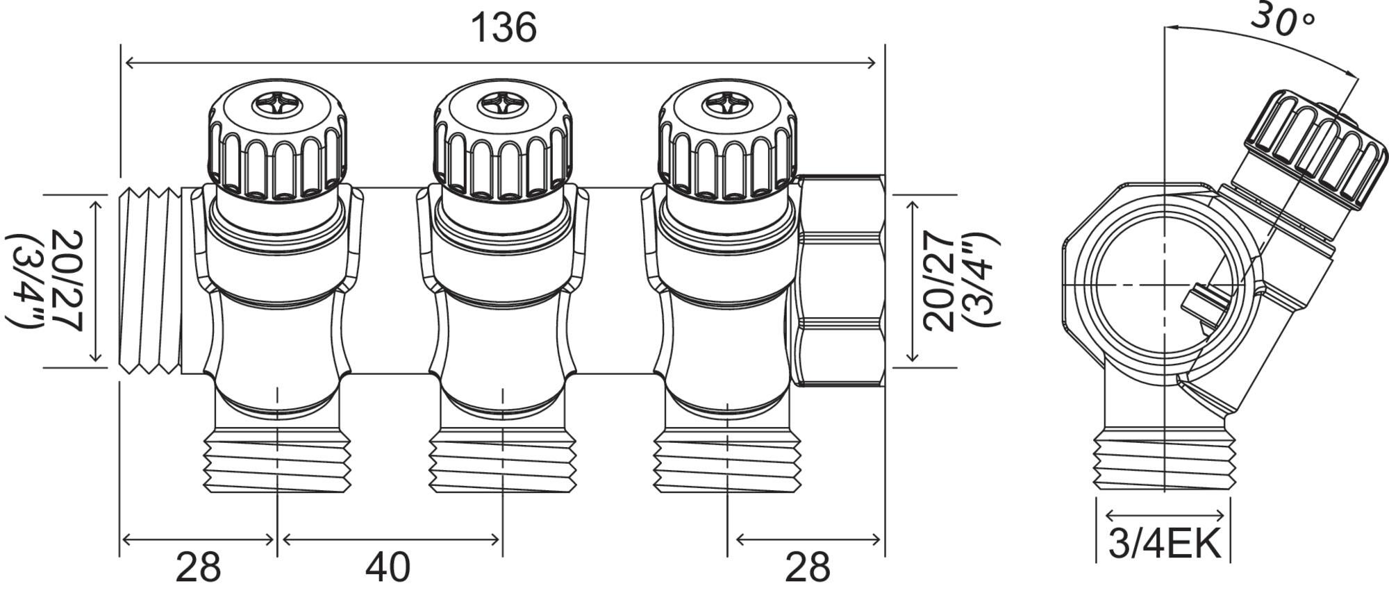 Collecteur de distribution 3 sorties, portée conique easy lock 3/4ek ...