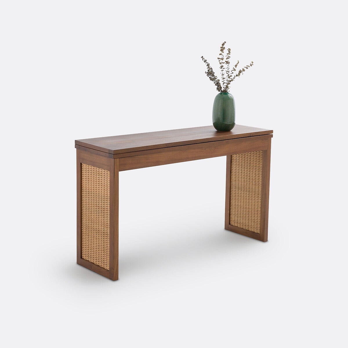 Table/console en teck massif et rotin, Patxi - Naturel - 4 personnes ...