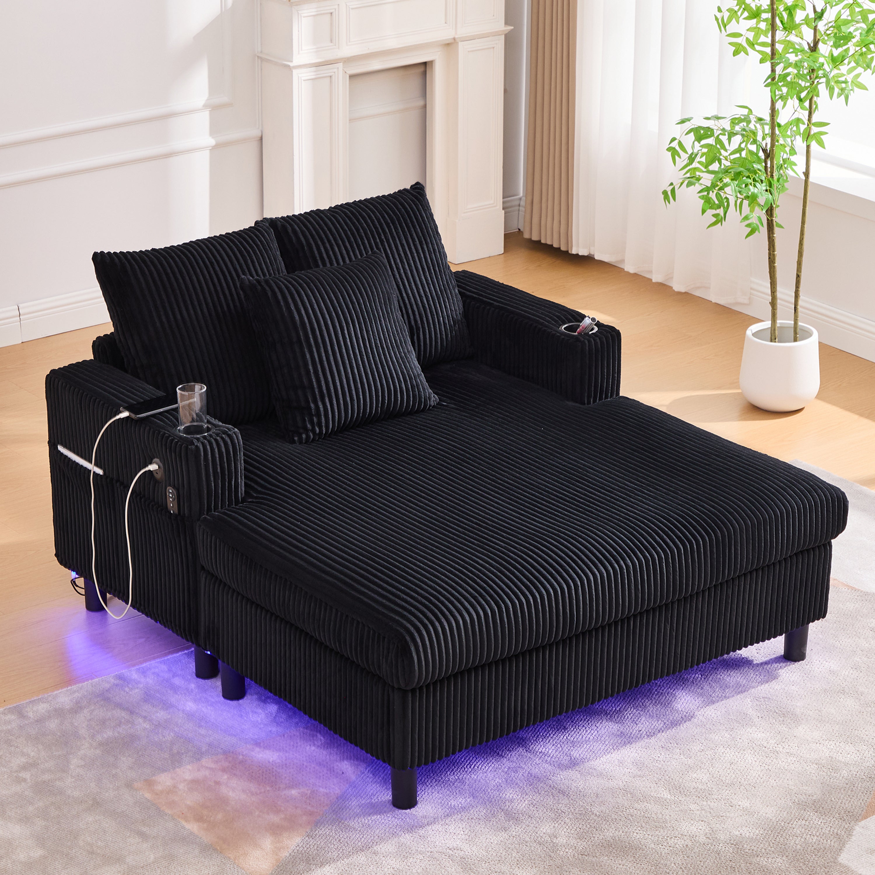 Sofá 2 Plazas 142x128x85 cm, Posavasos, USB, Iluminación LED, Diseño ...