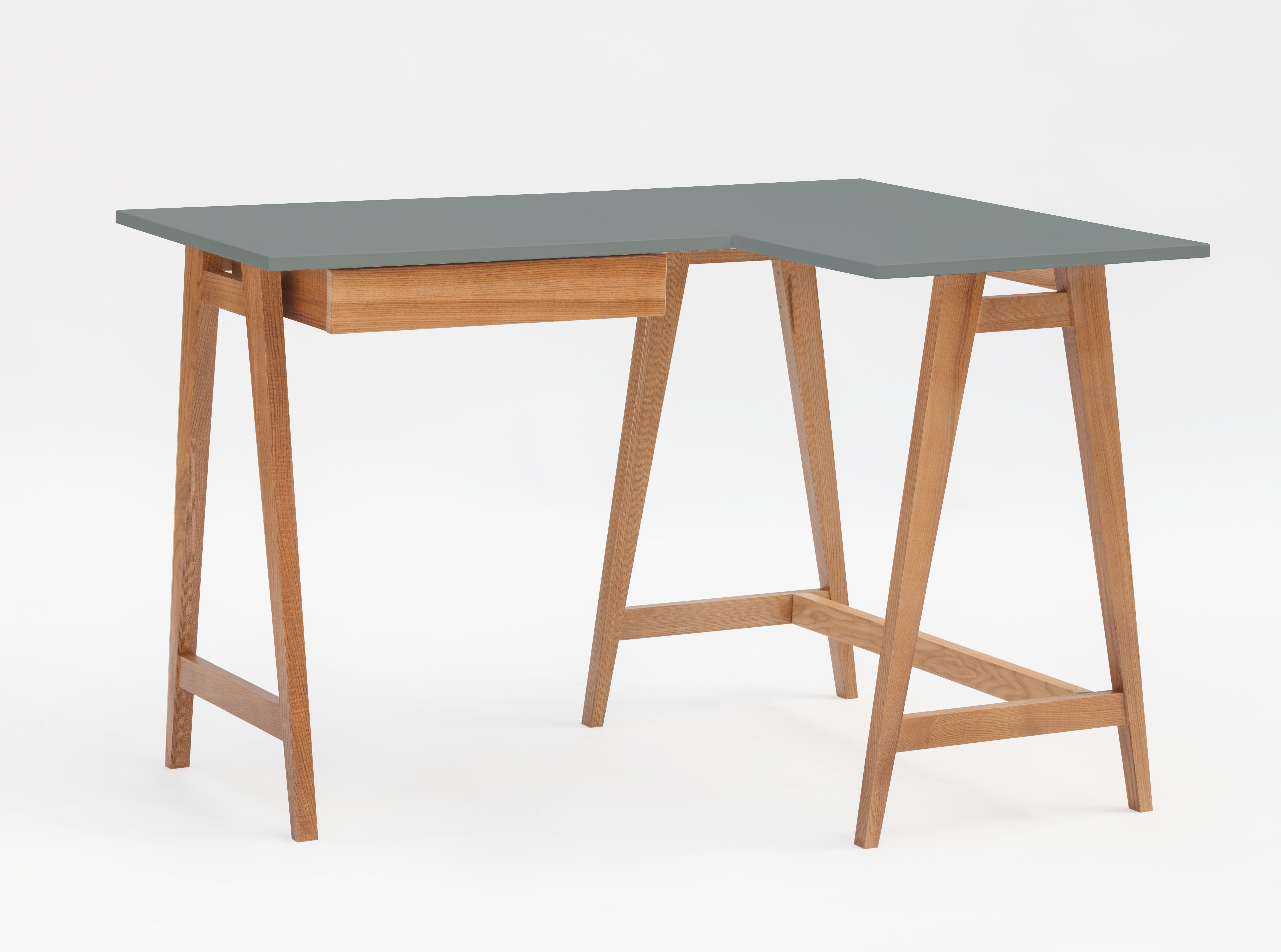 Bureau d'angle avec tiroir 115 x 85 cm Luka, Béton gris, chêne, côté ...