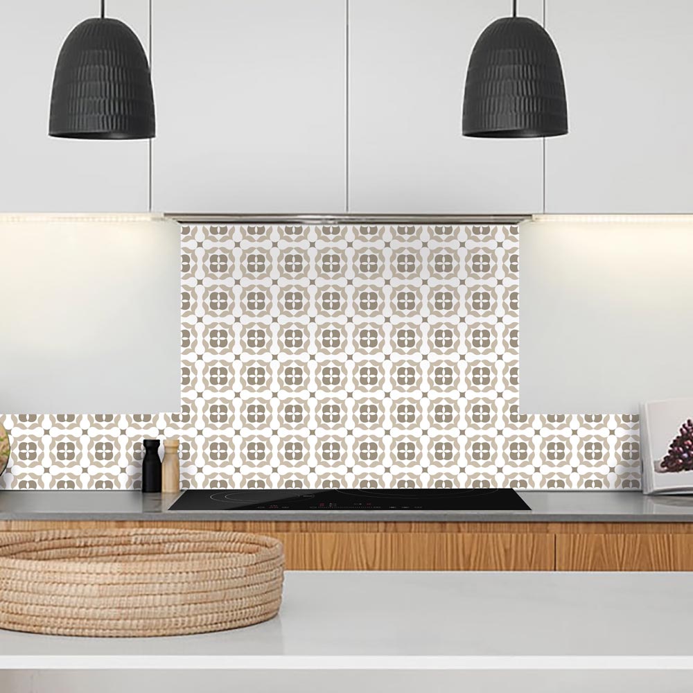 Crédence cuisine aluminium adhésivé FLORA - Effet Carreaux Ciment Beige ...