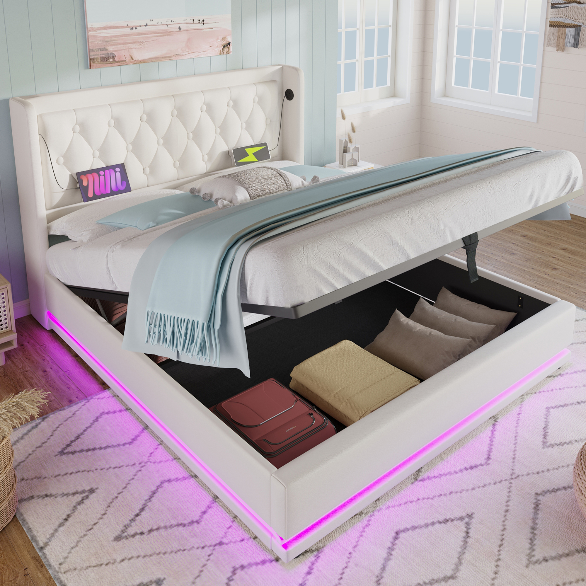 Lit coffre Lit capitonné Lit double 160 x 200 cm avec fonction de ...