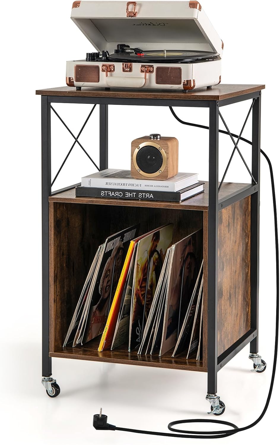 Meuble Platine Vinyle avec Station de Charge Intégrée, 2 Prises AC, 1 ...