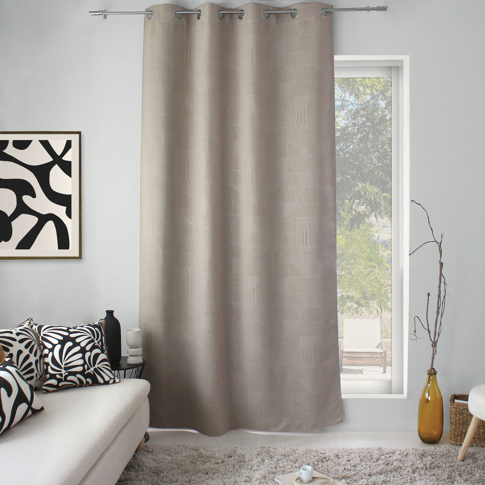 Rideau à oeillets occultant imprimé géométrique - Naturel - 140x240 cm ...